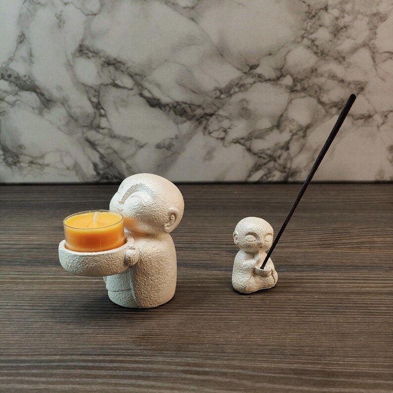 Set of 2 Buddhist Monk Candle Holders & Incense Stand – Zen Spiritual ...