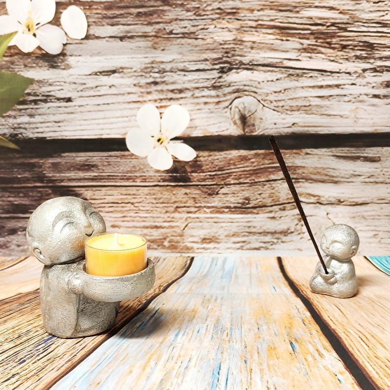 Set of 2 Buddhist Monk Candle Holders & Incense Stand – Zen Spiritual ...