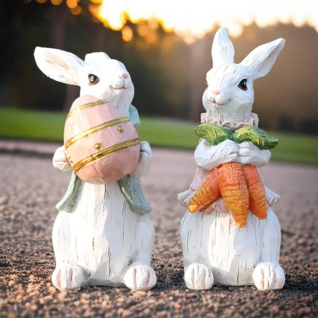 Easter Bunny Figurines – 2PC White Rabbit Decor for Spring Home ...