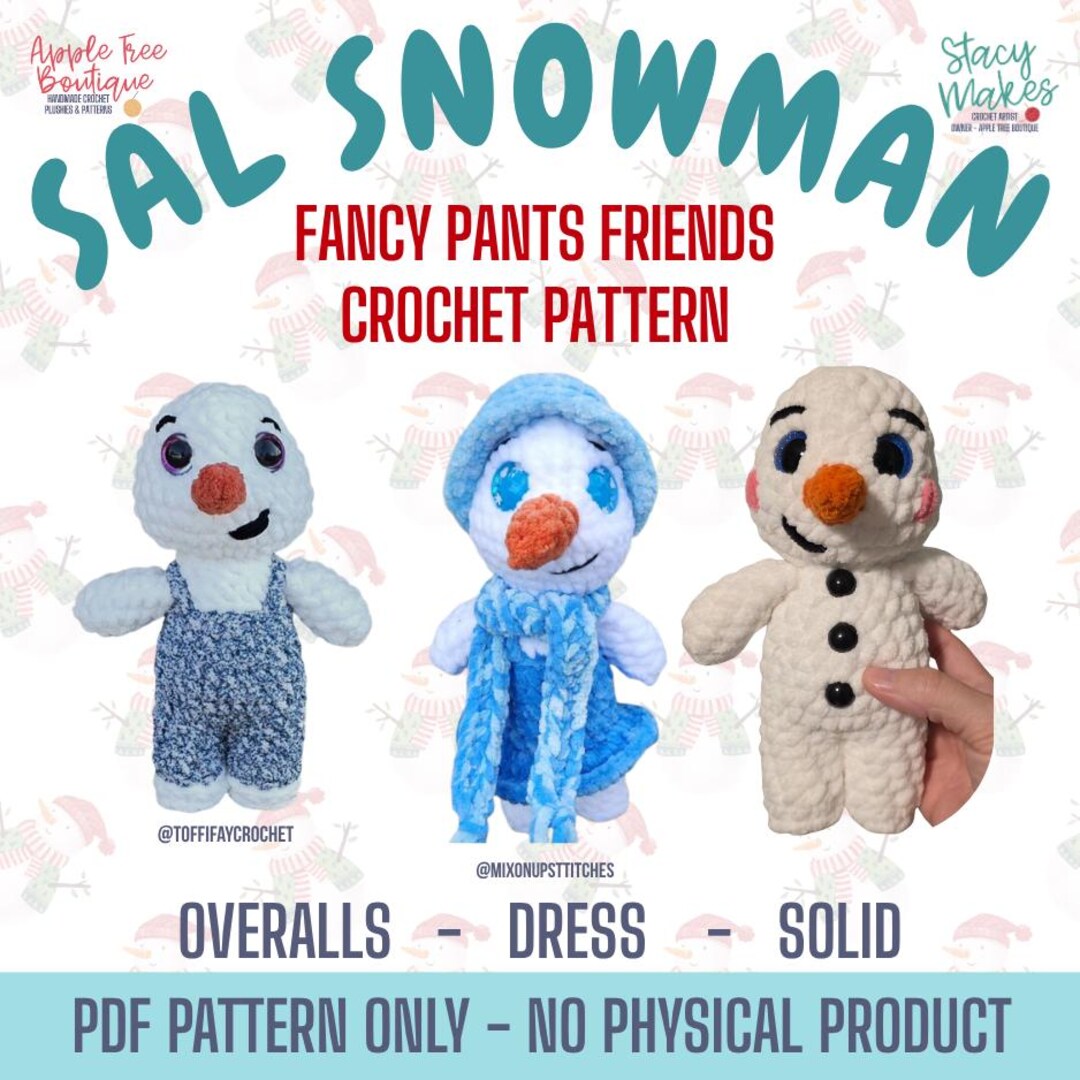 Sal Snowman Low Sew Crochet PDF PATTERN - Fancy Pants Friends Overalls ...