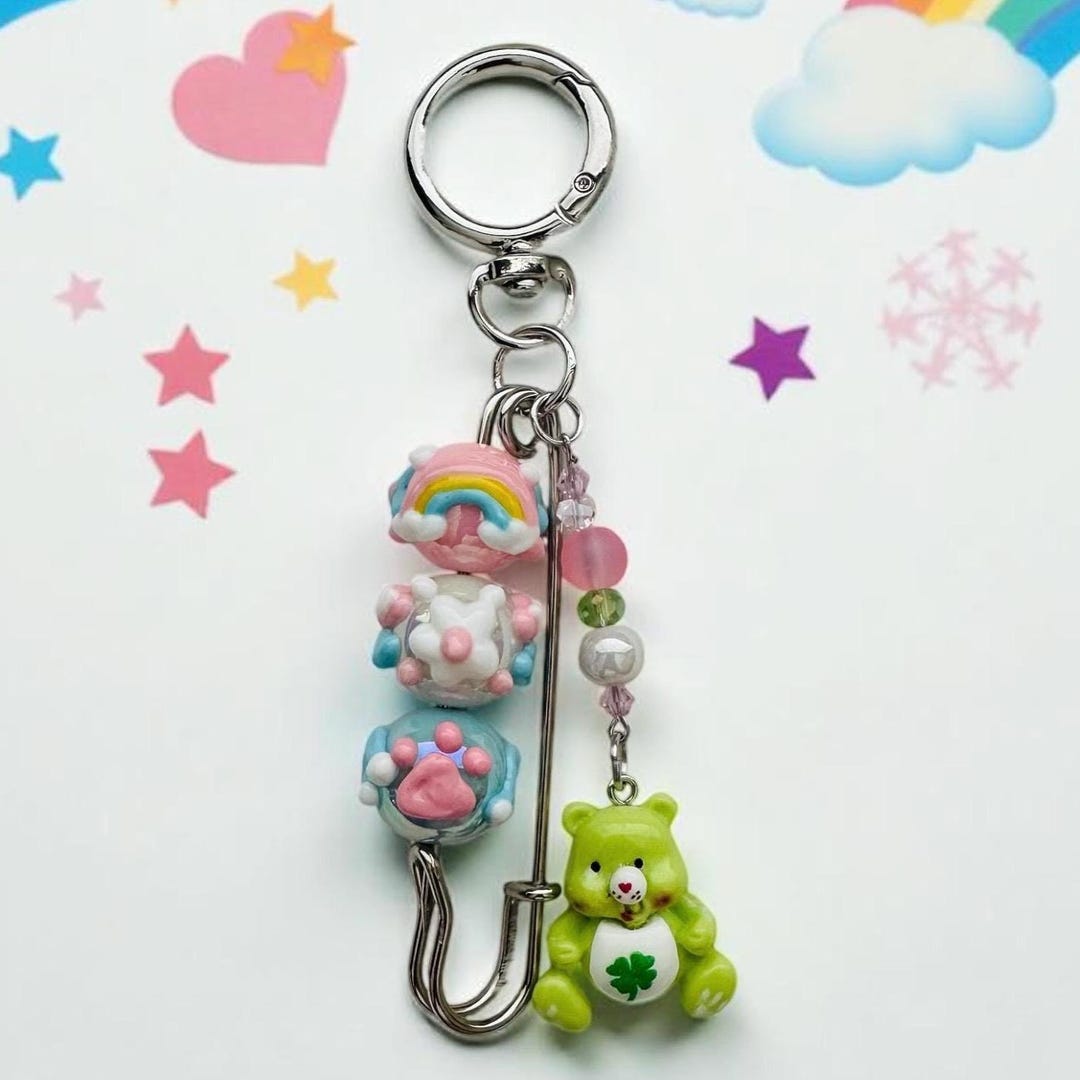 Kawaii Green Bear Bag Charm Keychain - Etsy