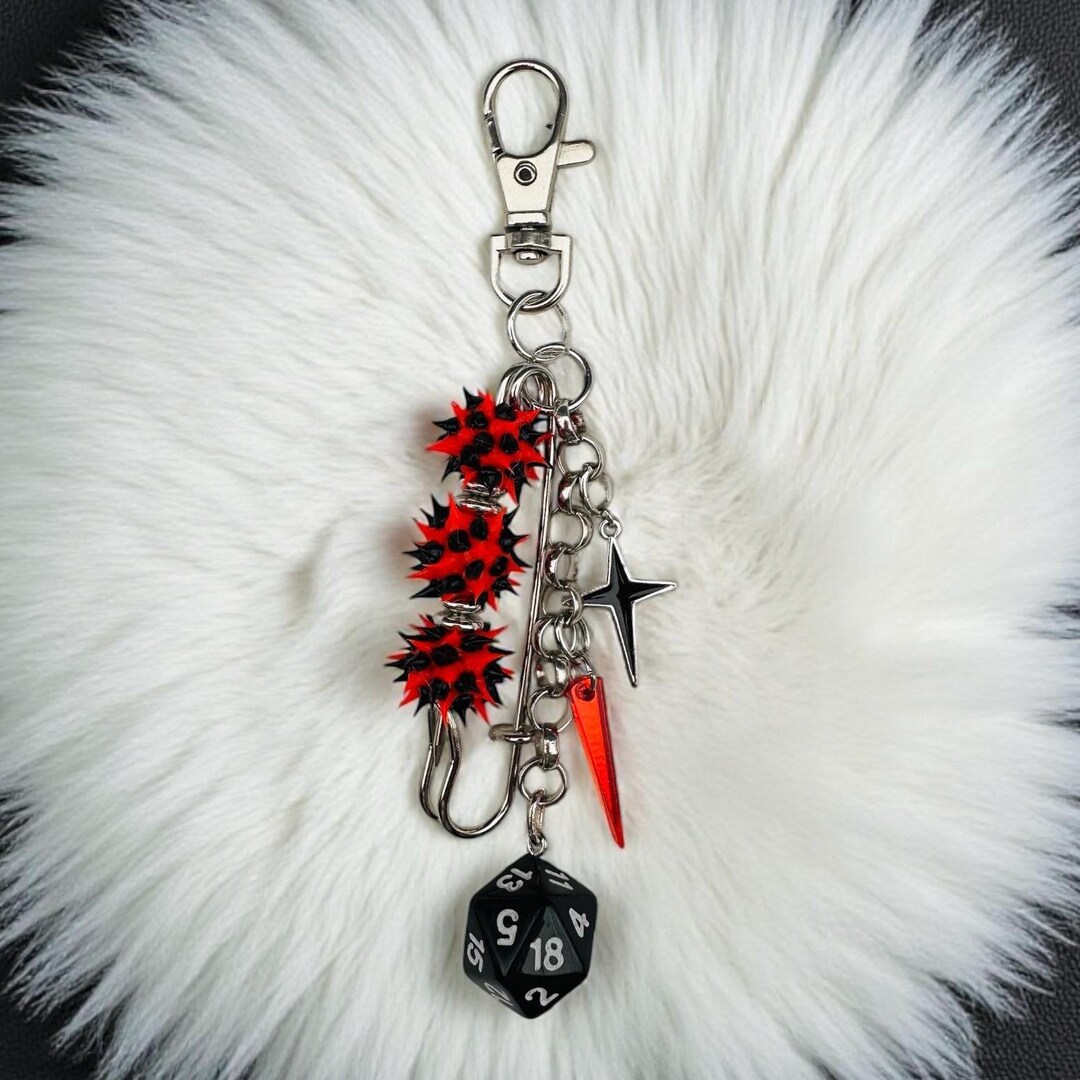 Punk D20 Dice Keychain, Spiked Safety Pin Goth Bag Charm - Etsy