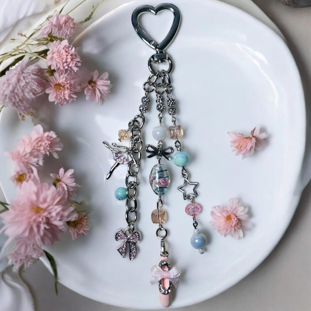 Ballet Dance Bag Charm - Keychain, Bag Charm With Pink Bow, Ballet Shoe ...