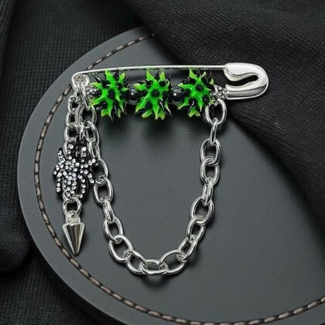 Punk Spike Safety Pin Brooch With Chain and Spider Charm - Etsy