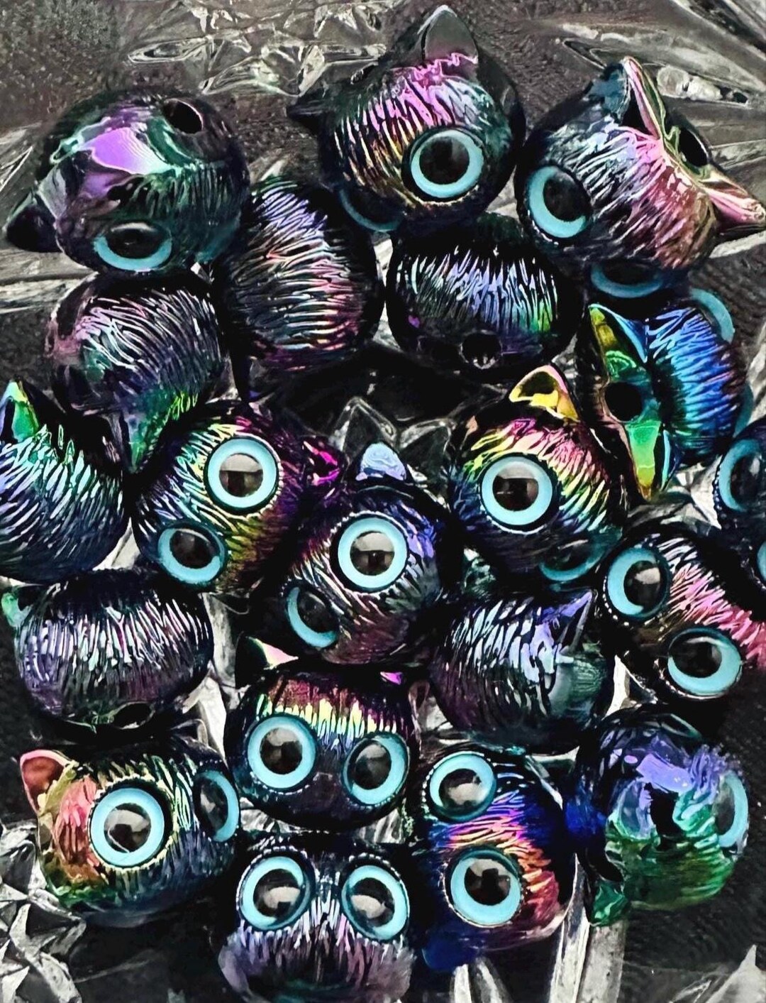 Set of 8 Iridescent Cat Face Beads Blue Eye Acrylic Beads - Etsy