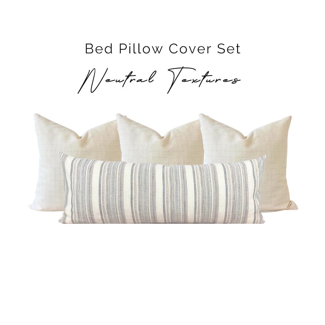 Neutral Long Lumbar Pillow Cover Set for Bed, Cream Bed Throw Pillow ...