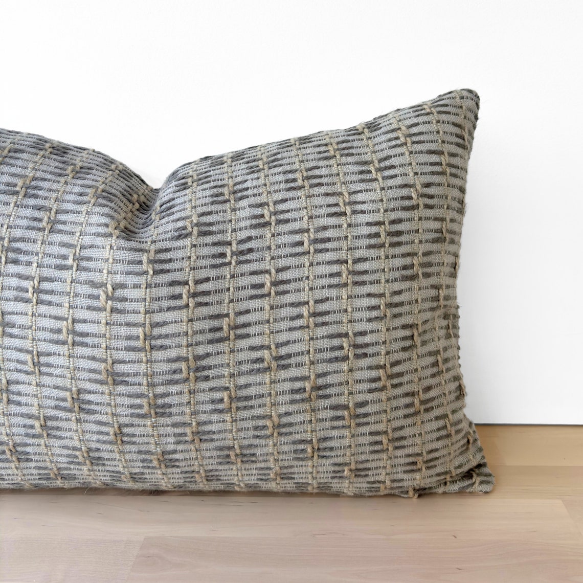 Beige Gray Lumbar Pillow Cover, Textured Woven Pillow Cover, Neutral ...
