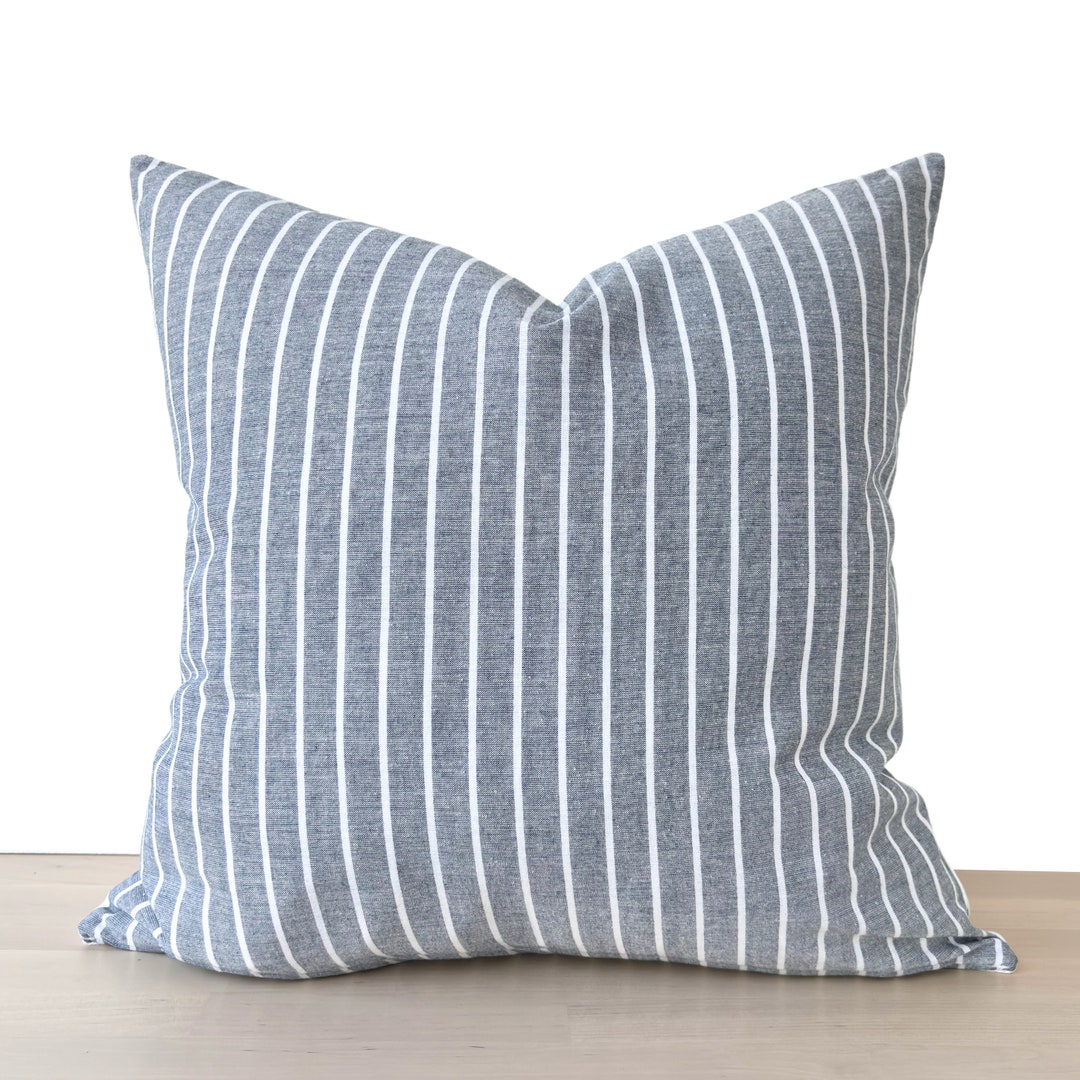 Coastal Blue Striped Linen Pillow Cover, Blue Striped Pillow Throw ...