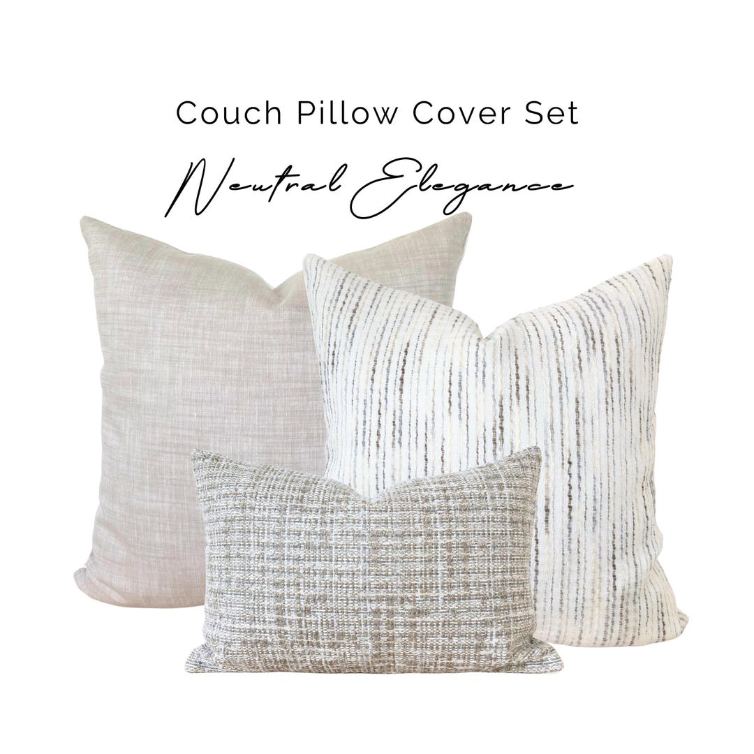 Neutral Pillow Cover Set, Neutral Striped Throw Pillow , Taupe Textured ...