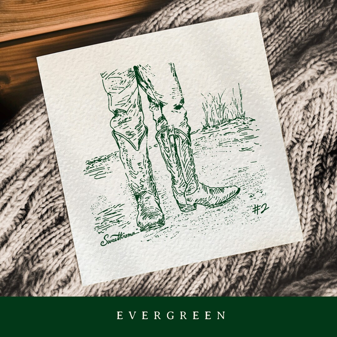 Green Cowboy Boot Print, Square Western Room Decor, Rustic Aesthetic ...