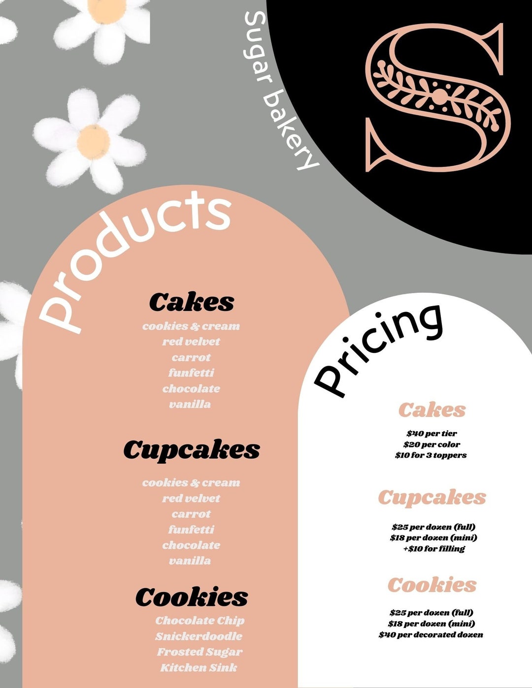 Pink Flower Bakery Menu - Etsy