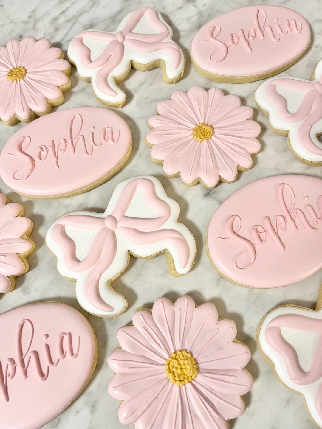 Pink Coquette Bow & Daisy Cookies: Baby Shower Birthday Favors, Set of ...