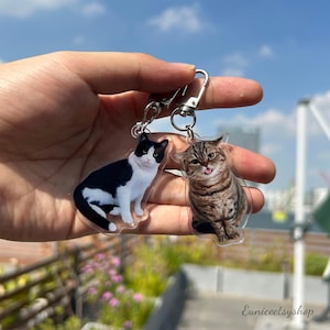 Custom Cat Keychain, Pet Portrait Keychain, Personalized Pet Photo ...