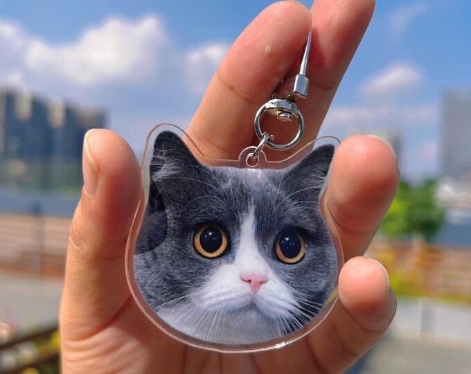 Personalized Pet Acrylic Keychain, Dog Photo Keyring, Cat Face Keychain ...