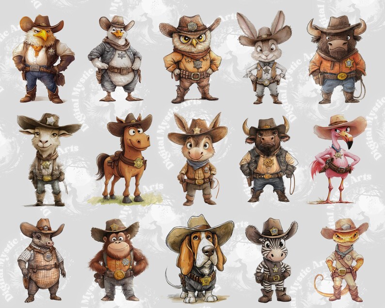 Cute Western Animal Clipart Cute Funny Animal Clipart Wild West Animal ...