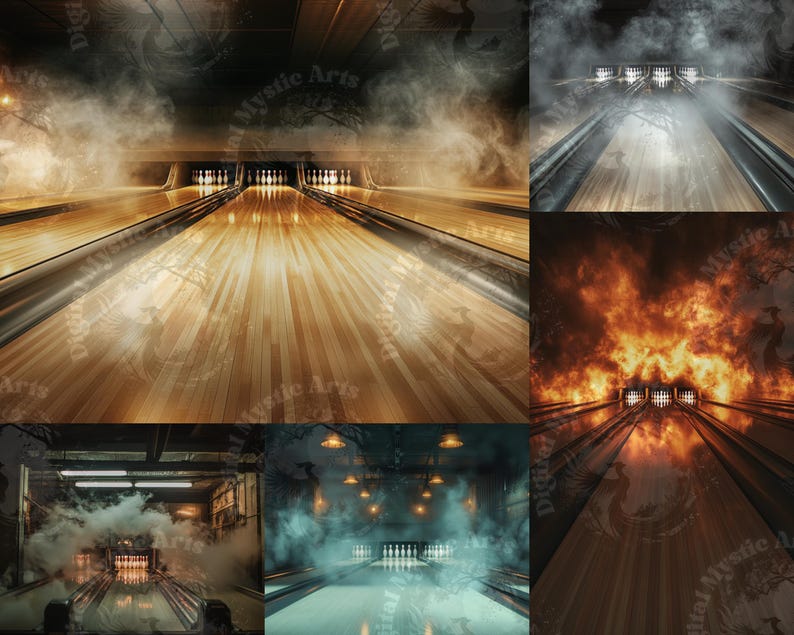 Dramatic Bowling Alley Digital Backdrop With Flames (PNG) - Etsy