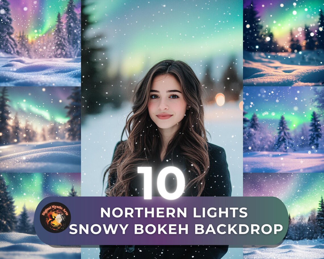 Northern Lights PNG Bokeh Photography Aurora Borealis Background Snow Night Sky Digital Backdrop ...