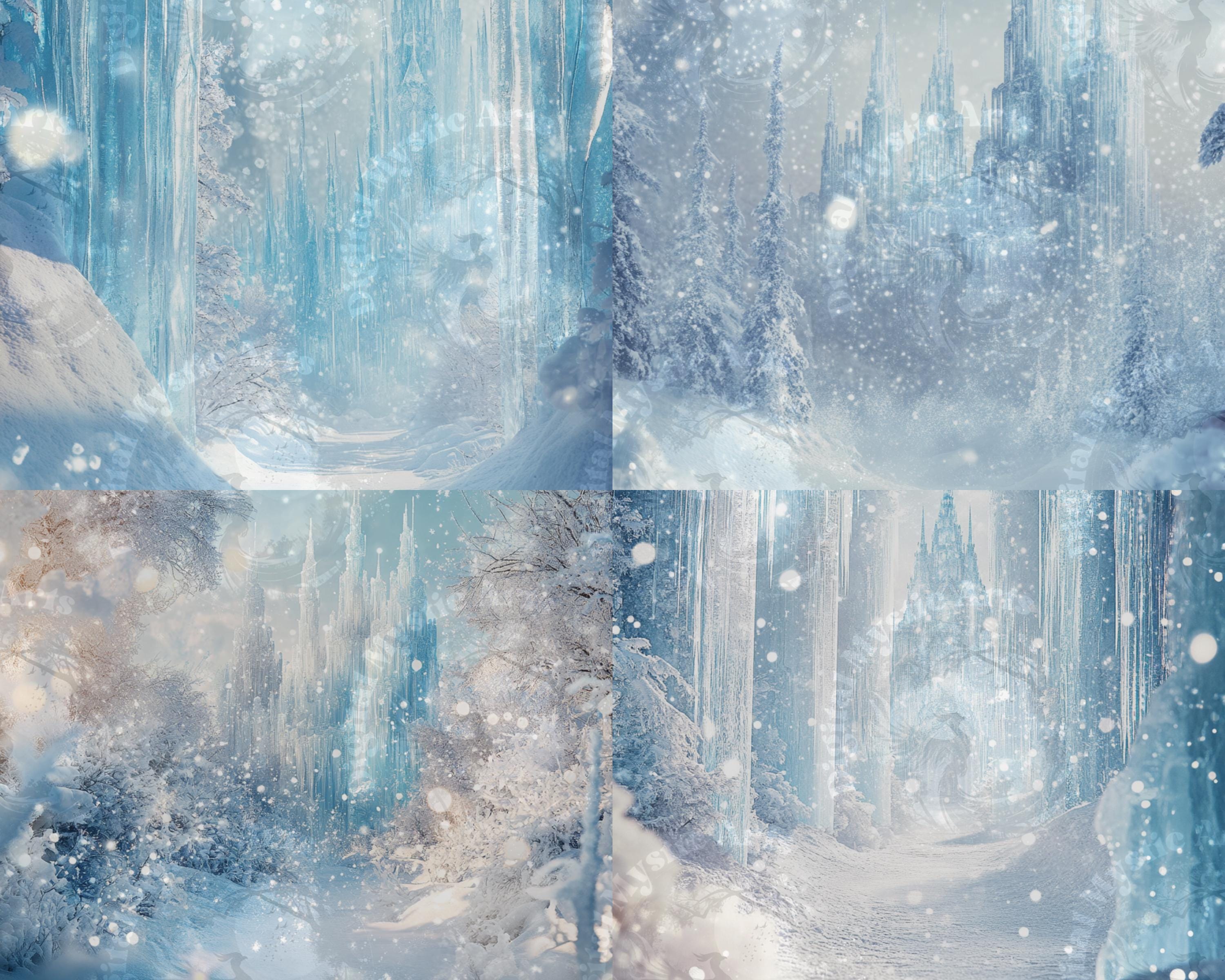 Fantasy Winter Background Snowy Castle Digital Backdrop Snowflakes ...