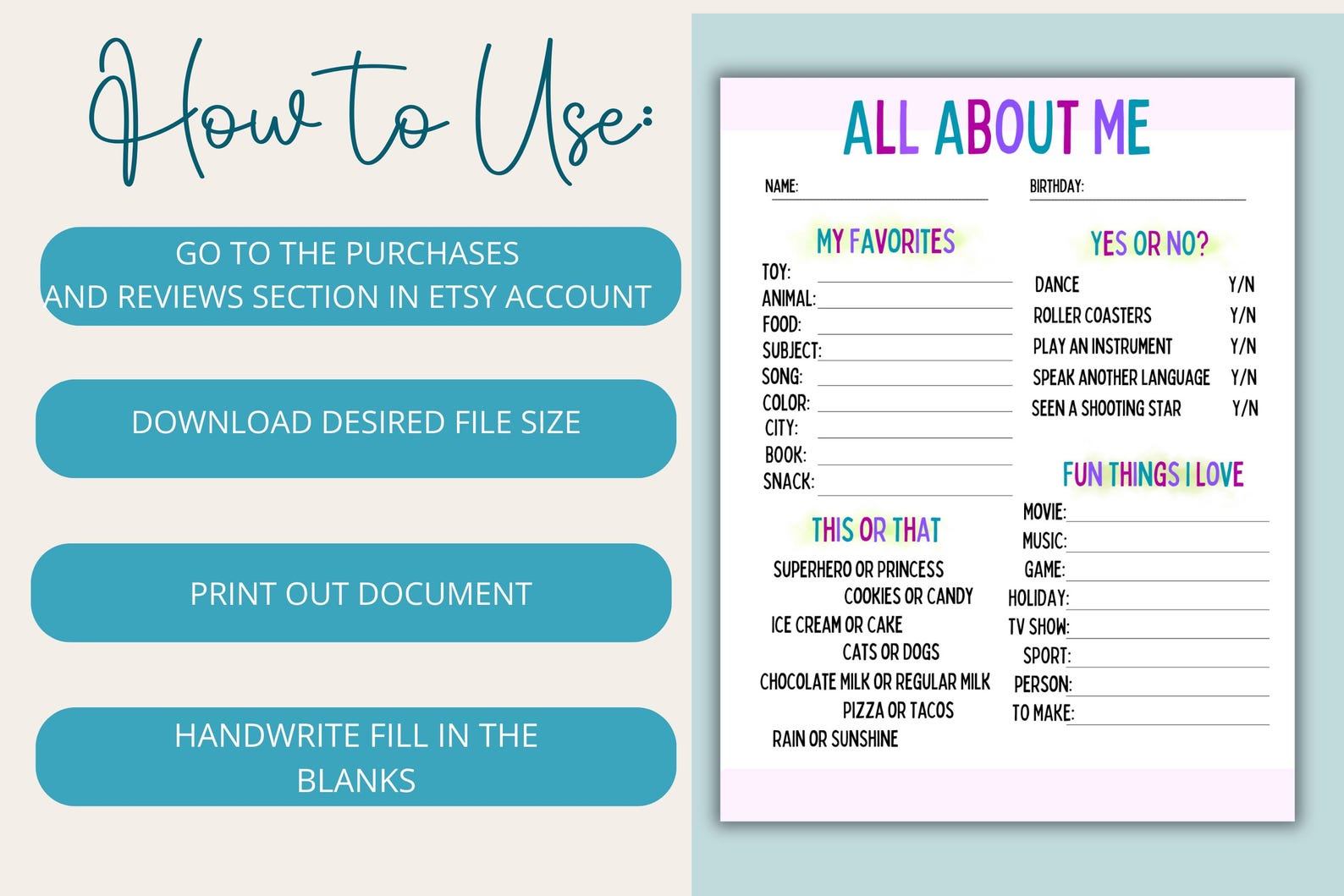 All About Me Printable Activity, Get to Know ME, Classroom Activity ...