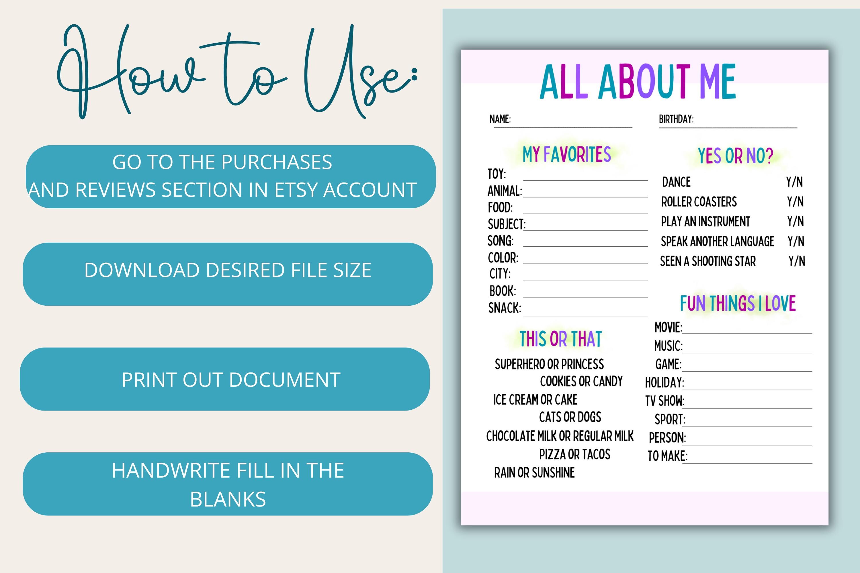 All About Me Printable Activity, Get to Know ME, Classroom Activity ...