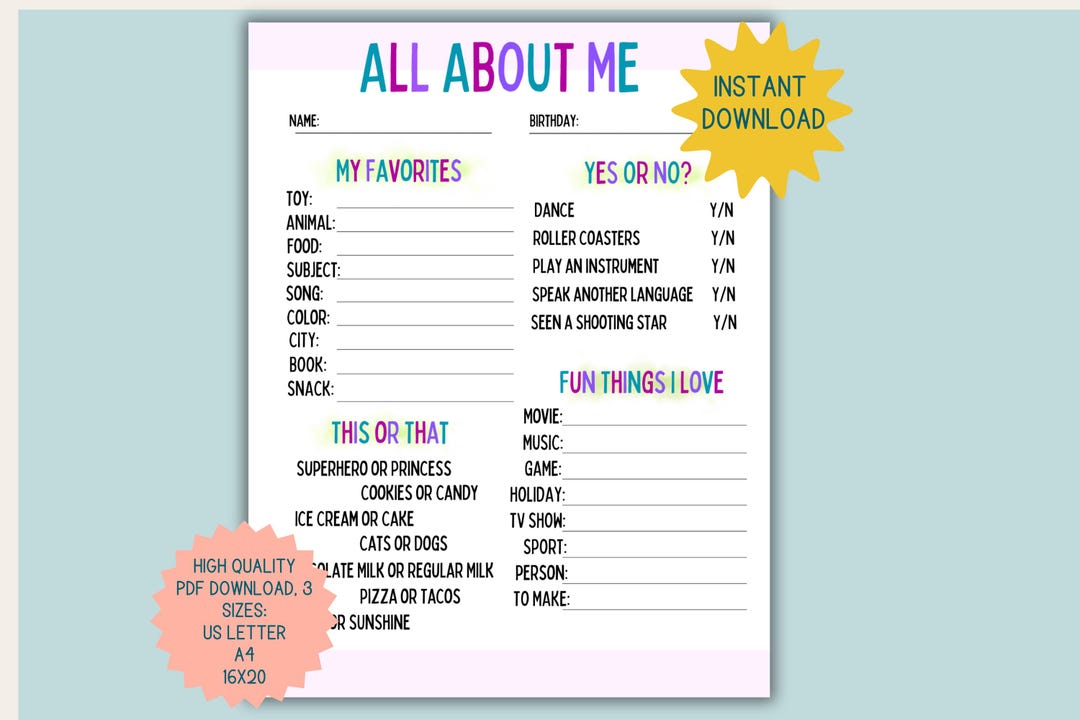 All About Me Printable Activity, Get to Know ME, Classroom Activity ...