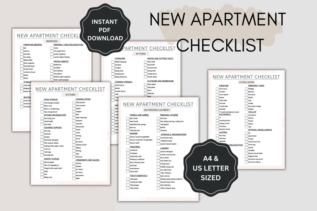 New Apartment Checklist Printable PDF, New Home Planner, Moving ...