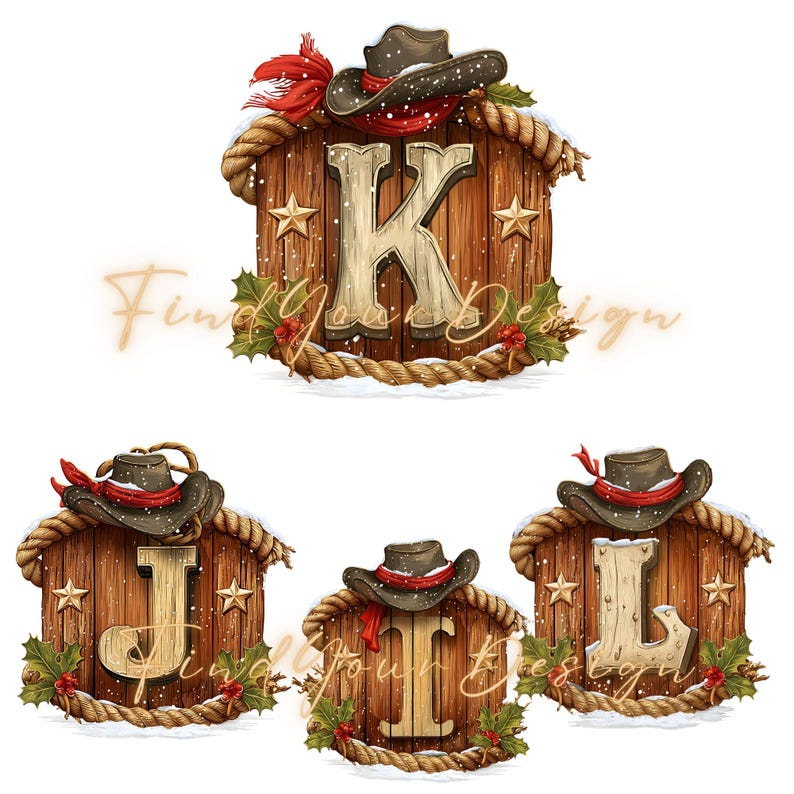 Cowboy Christmas Alphabet Clipart Set, Western Rustic Letters A–Z PNG ...