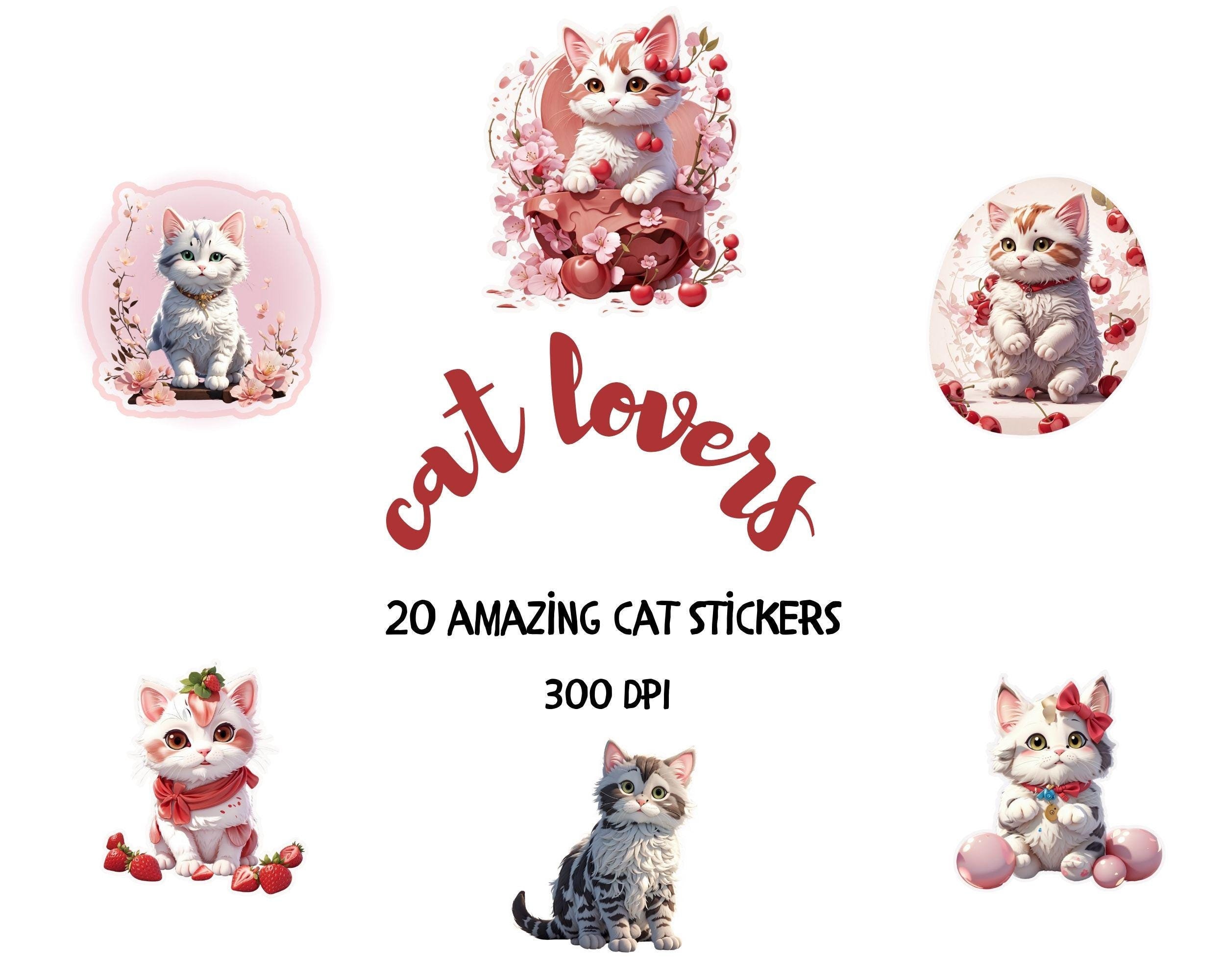 Cute Cat Printable Stickers Png Bundle, Kawaai Cat Printable Stickers ...