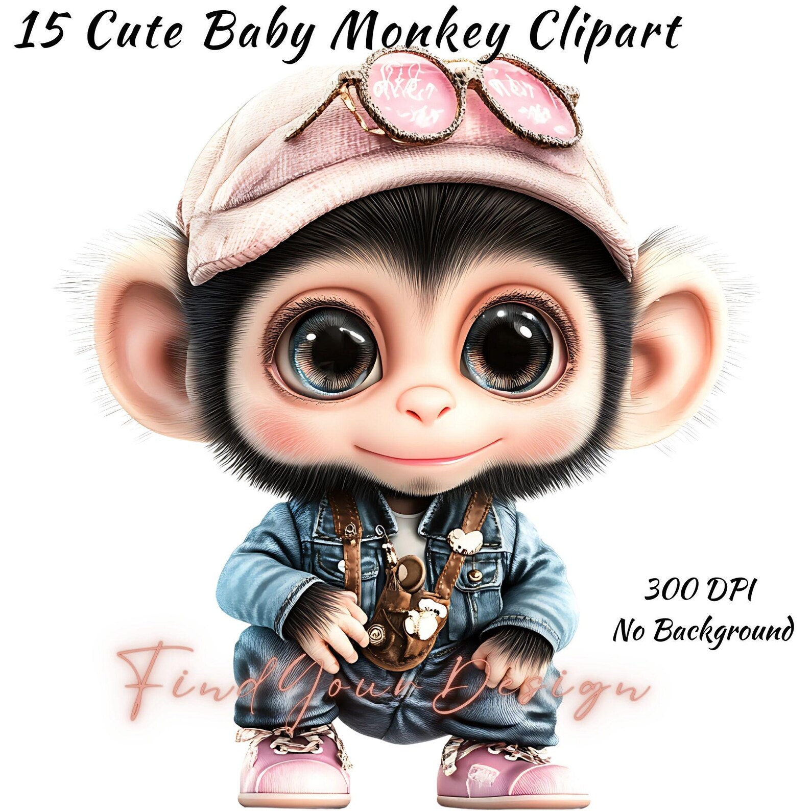 15 Cute Baby Monkey Clipart-300 DPI- 12 X 12 Inch -no Background ...