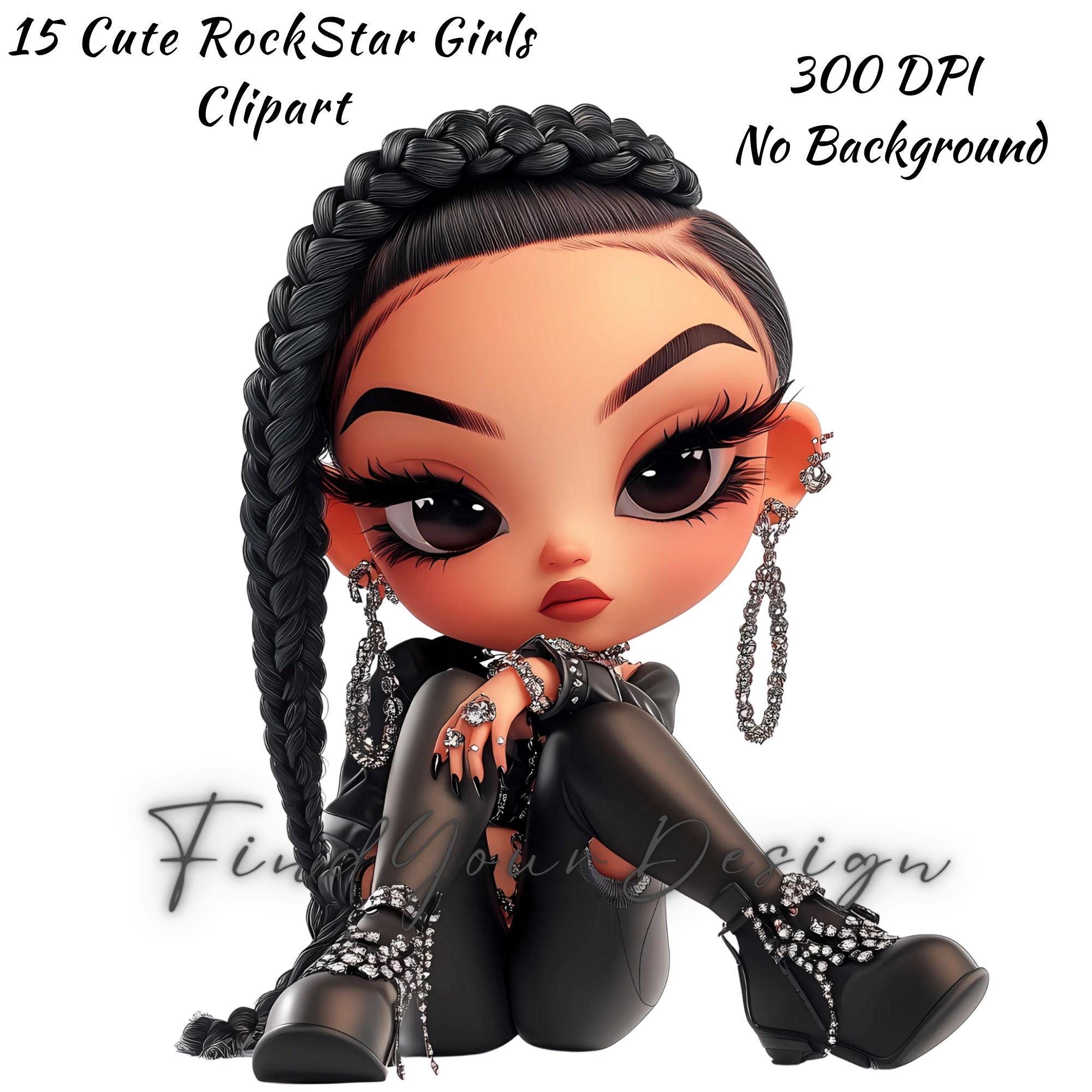 15 Cute Rockstar Girls Clipart-300 DPI- 12 X 12 Inch -no Background ...