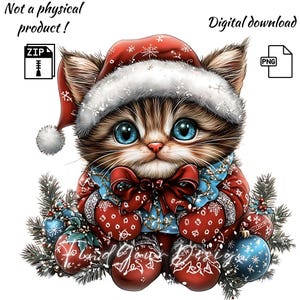 10 Cute Christmast Cat Clipart-300 DPI- 12 X 12 Inch -no Background ...