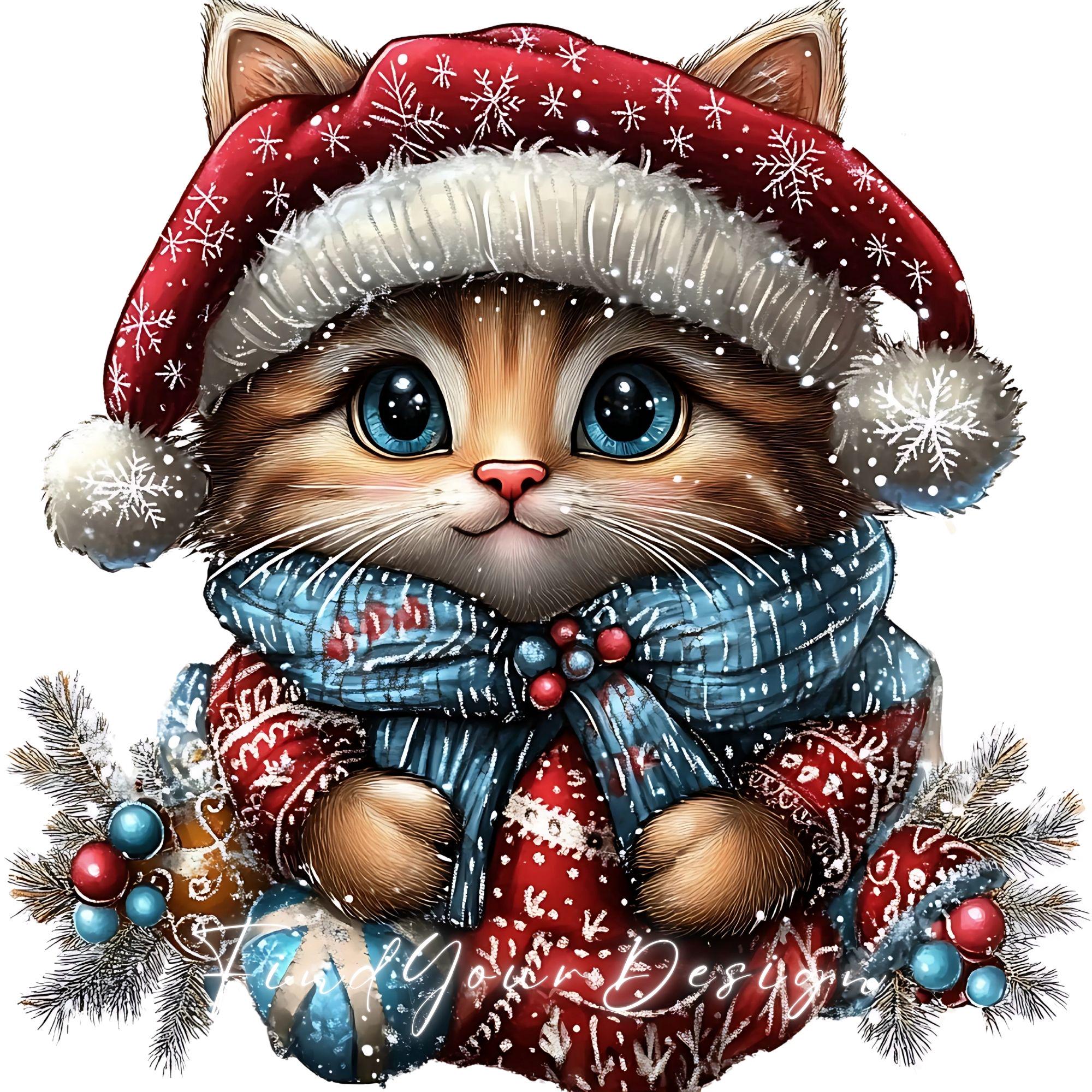 10 Cute Christmast Cat Clipart-300 DPI 12 X 12 Inch no Background ...