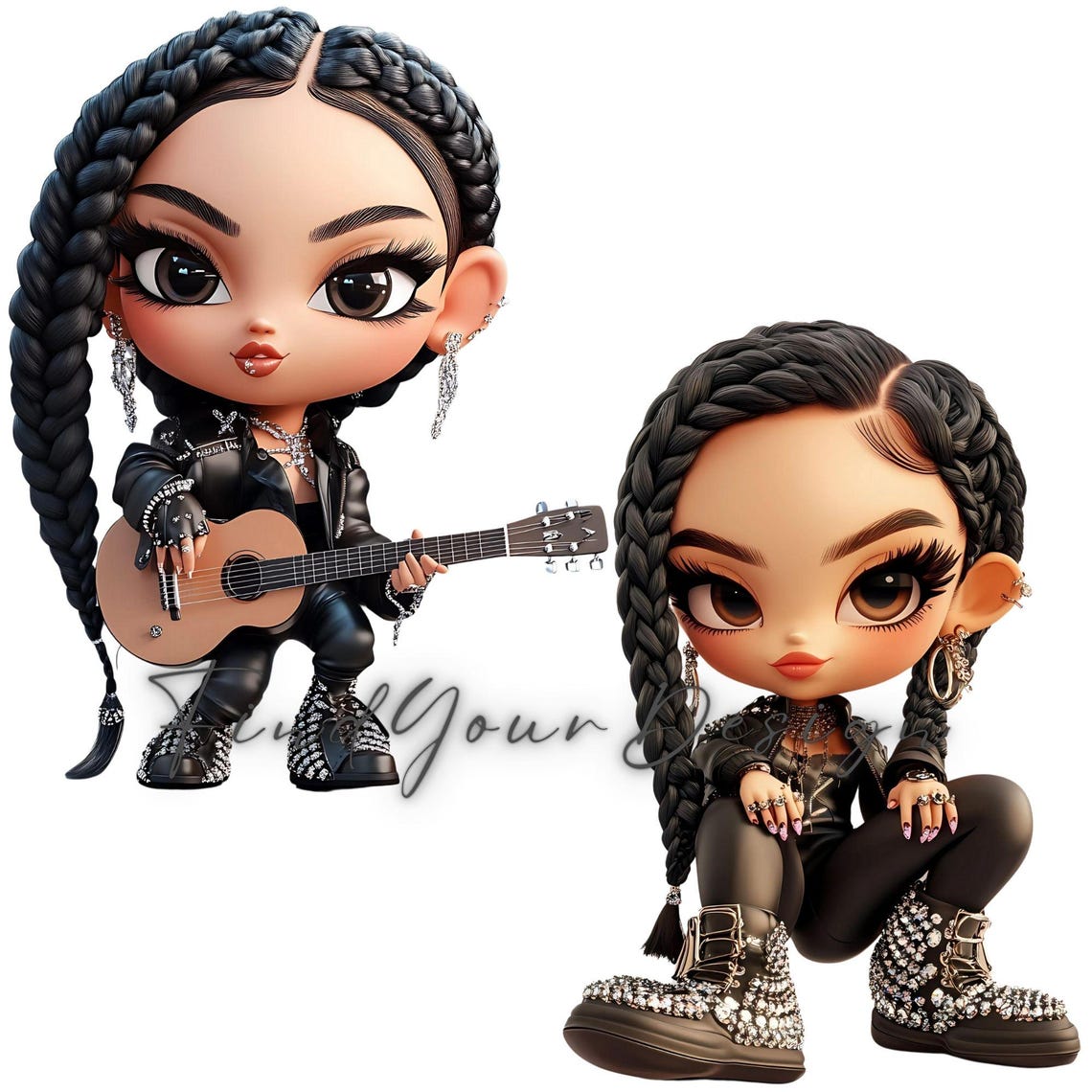 15 Cute Rockstar Girls Clipart-300 DPI- 12 X 12 Inch -no Background ...