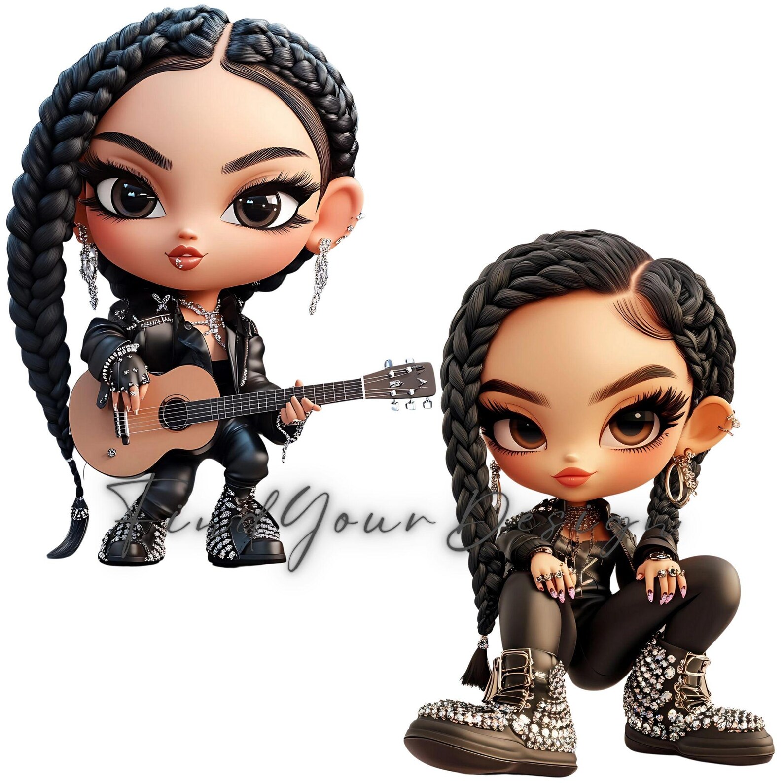 15 Cute Rockstar Girls Clipart-300 DPI- 12 X 12 Inch -no Background ...