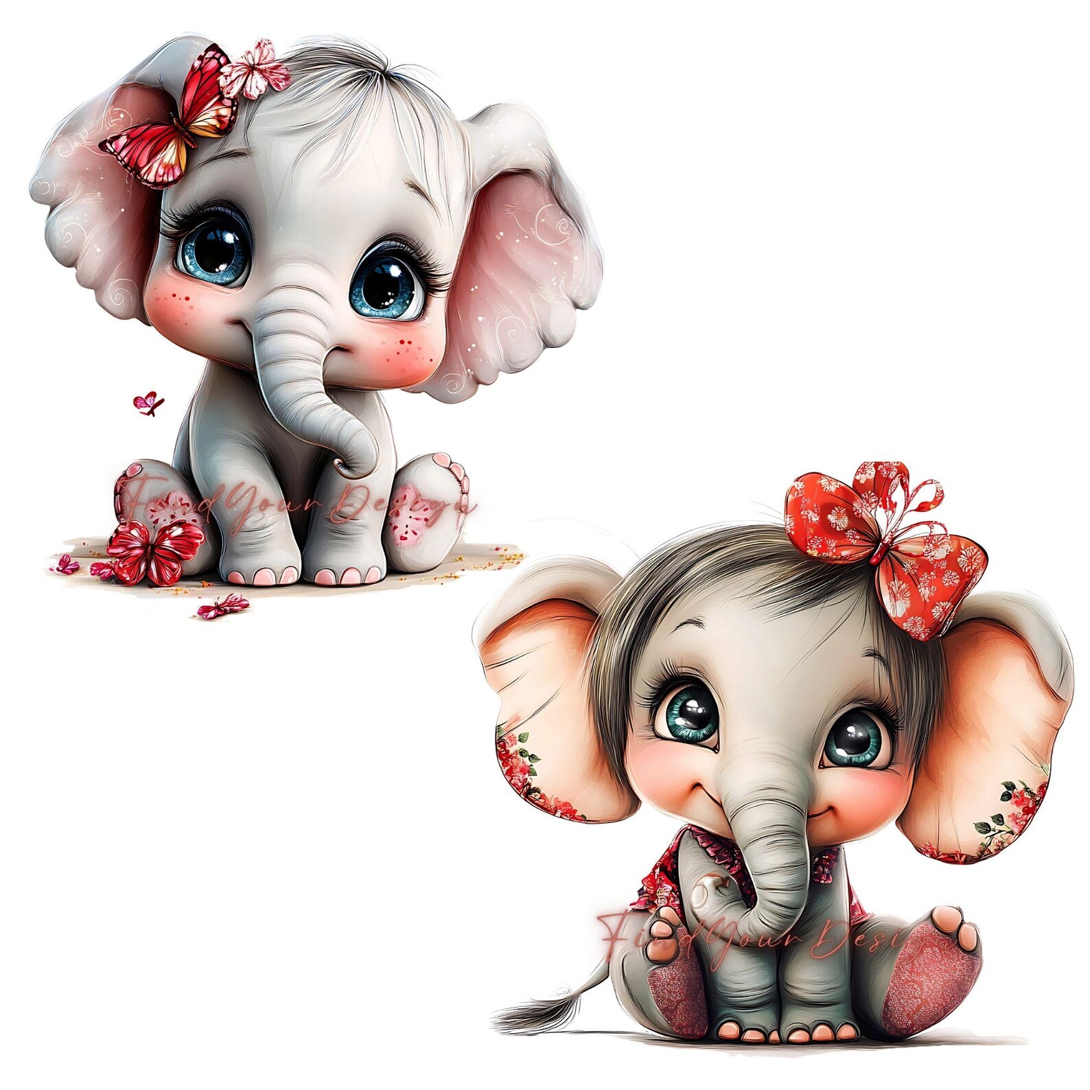15 Cute Baby Elephant Clipart-300 DPI- 12 X 12 Inch -no Background ...