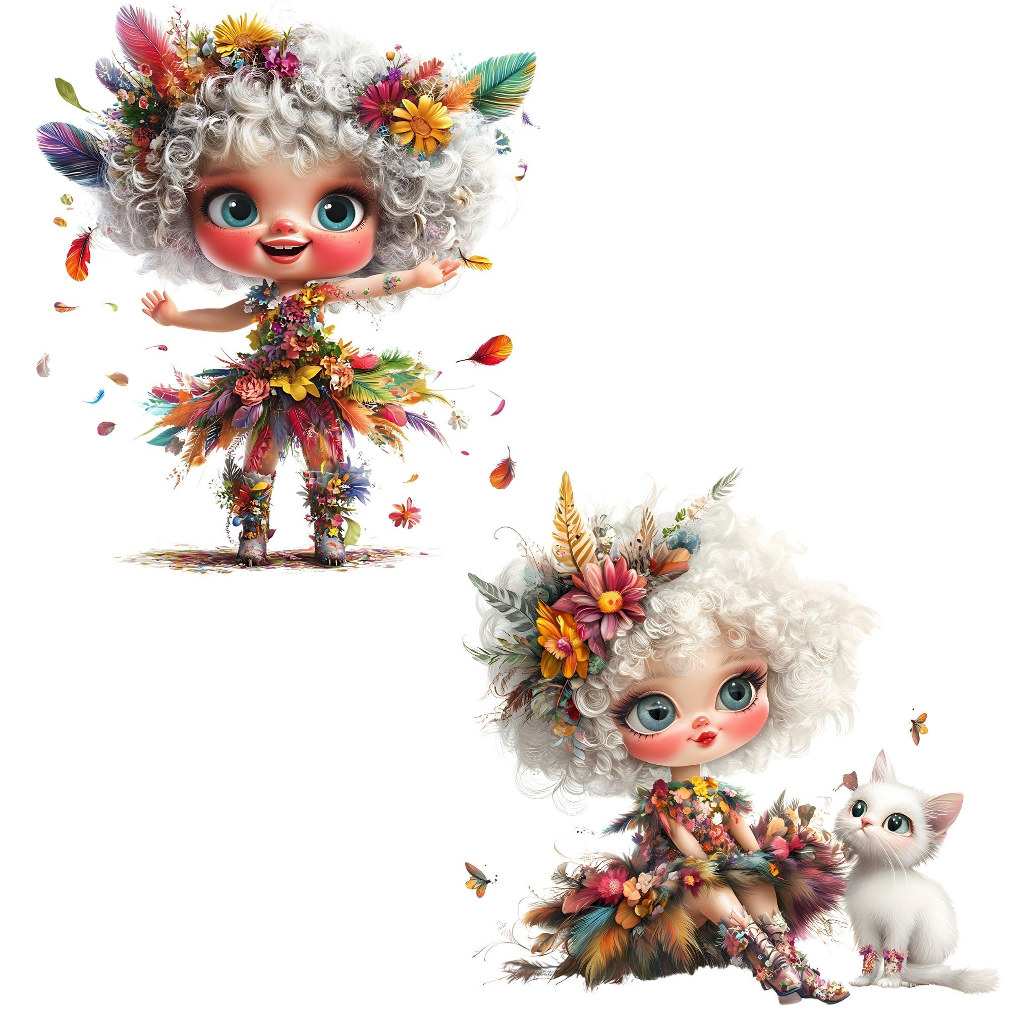 15 Cute Flower Girls Clipart Design.300 Dpi-no Background-12x12 Inç ...