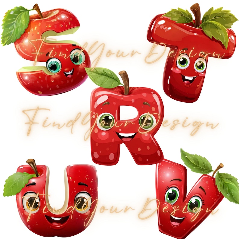 Apple Alphabet Clipart Set: Kawaii Letters, Classroom Decor (digital ...