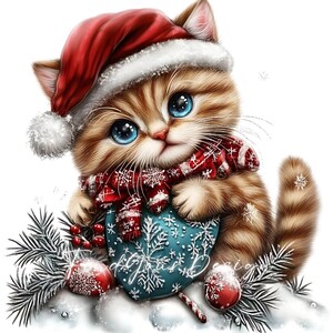 10 Cute Christmast Cat Clipart-300 DPI 12 X 12 Inch no Background ...