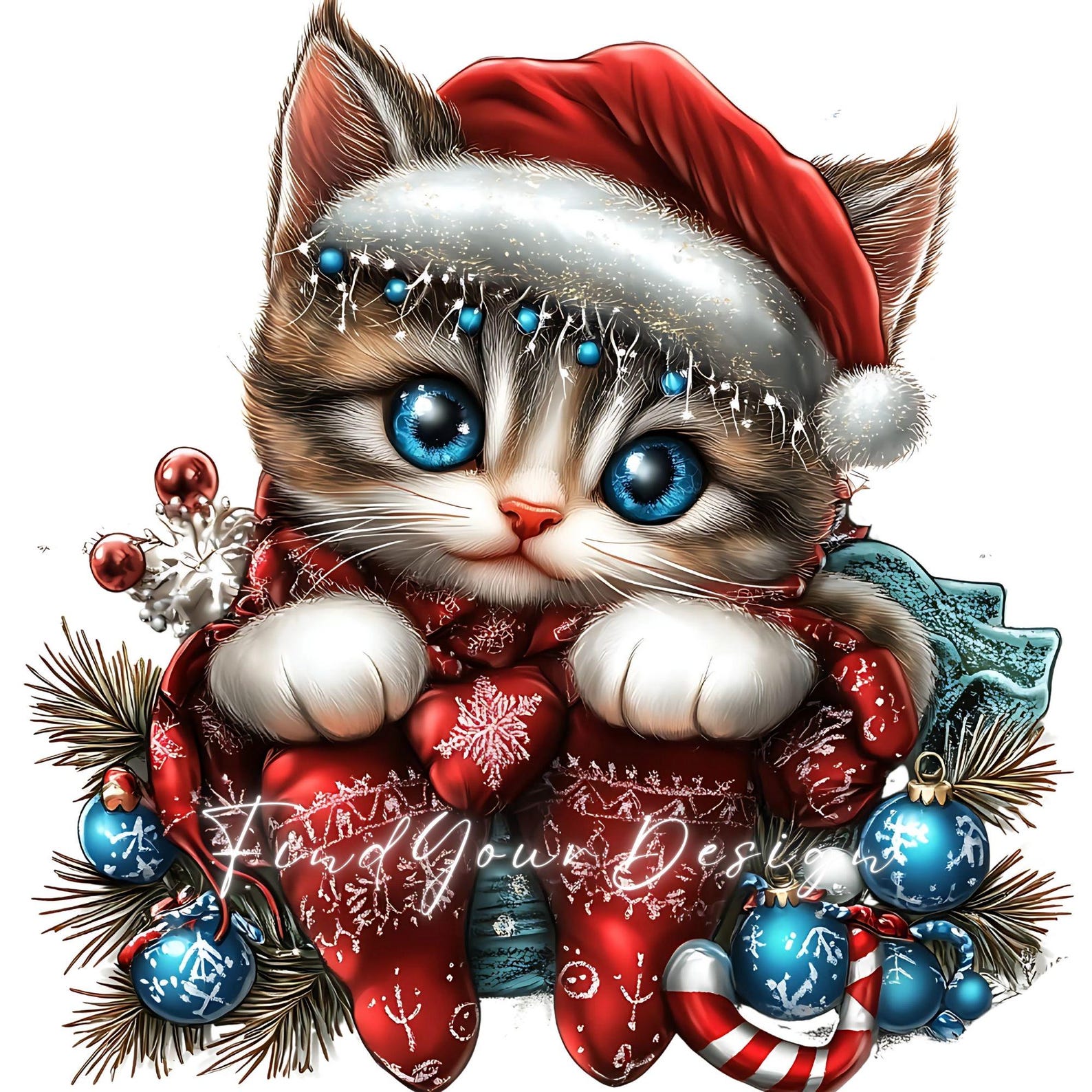 10 Cute Christmast Cat Clipart-300 DPI 12 X 12 Inch no Background ...