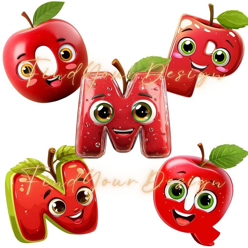 Apple Alphabet Clipart Set: Kawaii Letters, Classroom Decor (digital ...