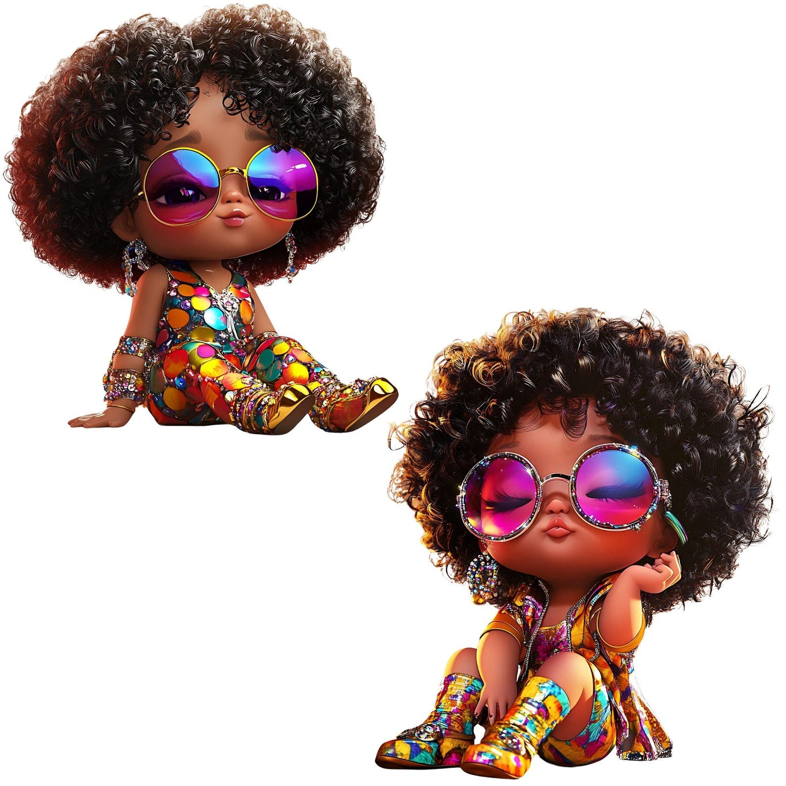 15 Cute Afro Disco Girl Clipart-300 DPI- 12 X 12 Inch -no Background ...