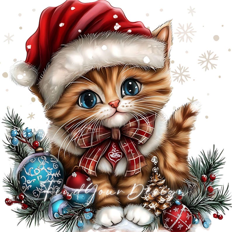 10 Cute Christmast Cat Clipart-300 DPI 12 X 12 Inch no Background ...