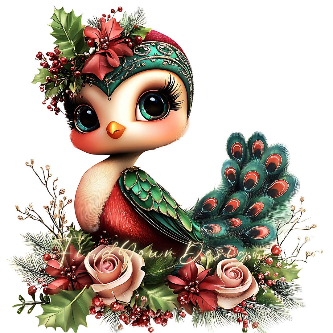 15 Cute Christmast Baby Peacock Clipart-300 DPI- 12 X 12 Inch -no ...