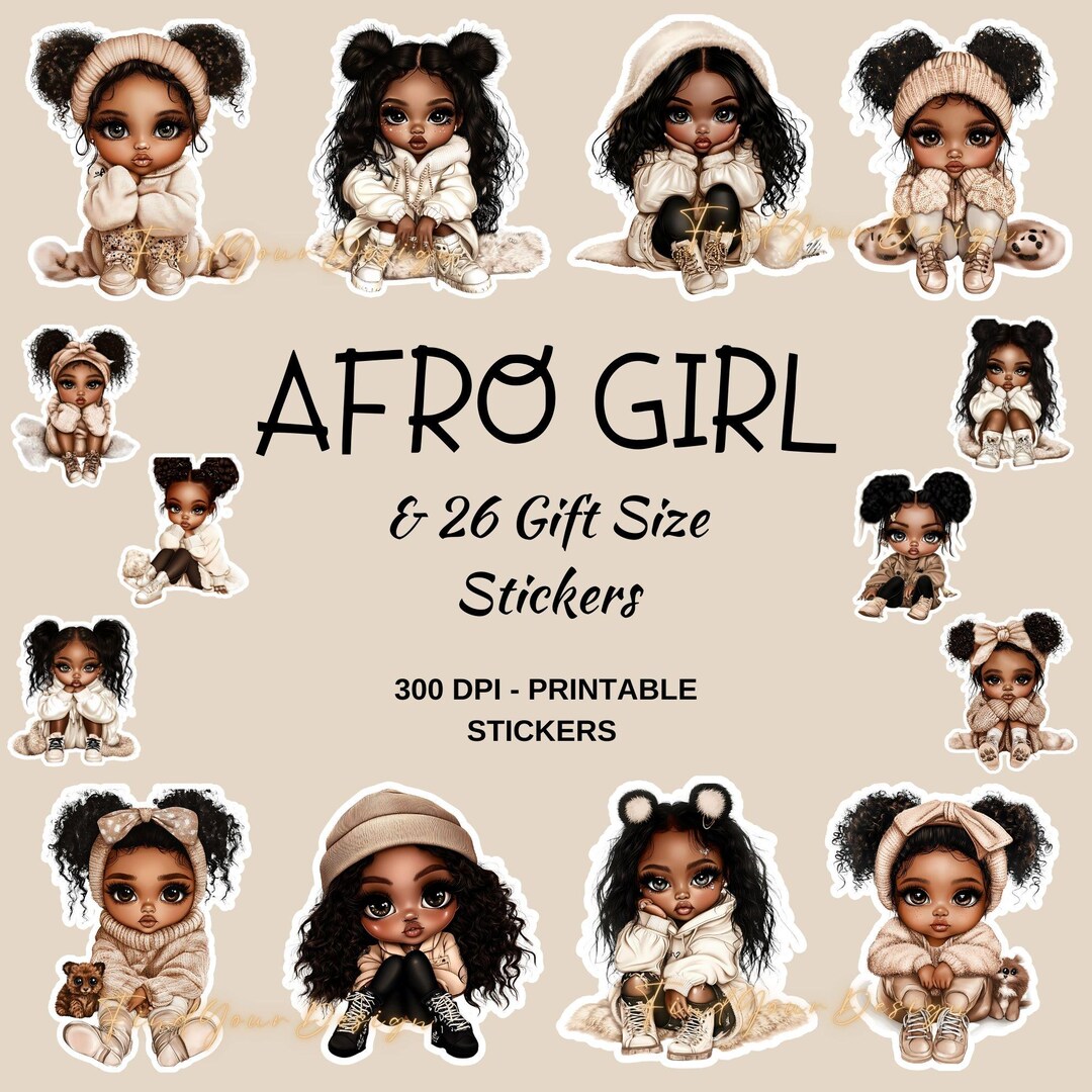 26 Cute Afro Girl Printable Stickers PNG - Illustration Drawing -26gift ...