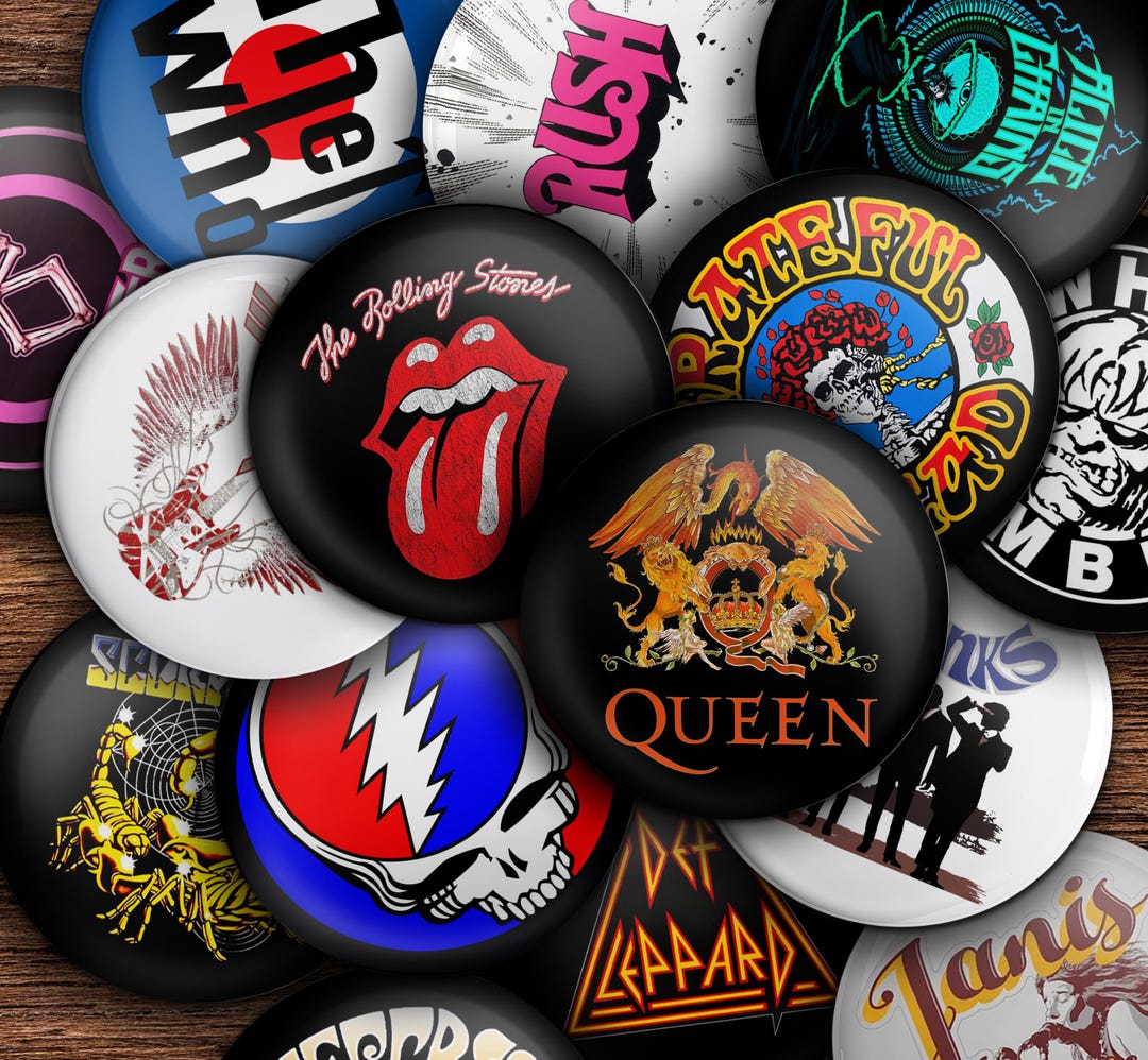 56mm 5pcs. ROCK BAND Badge Pack / Pin, Opener, Magnet, Mirror / Musical ...