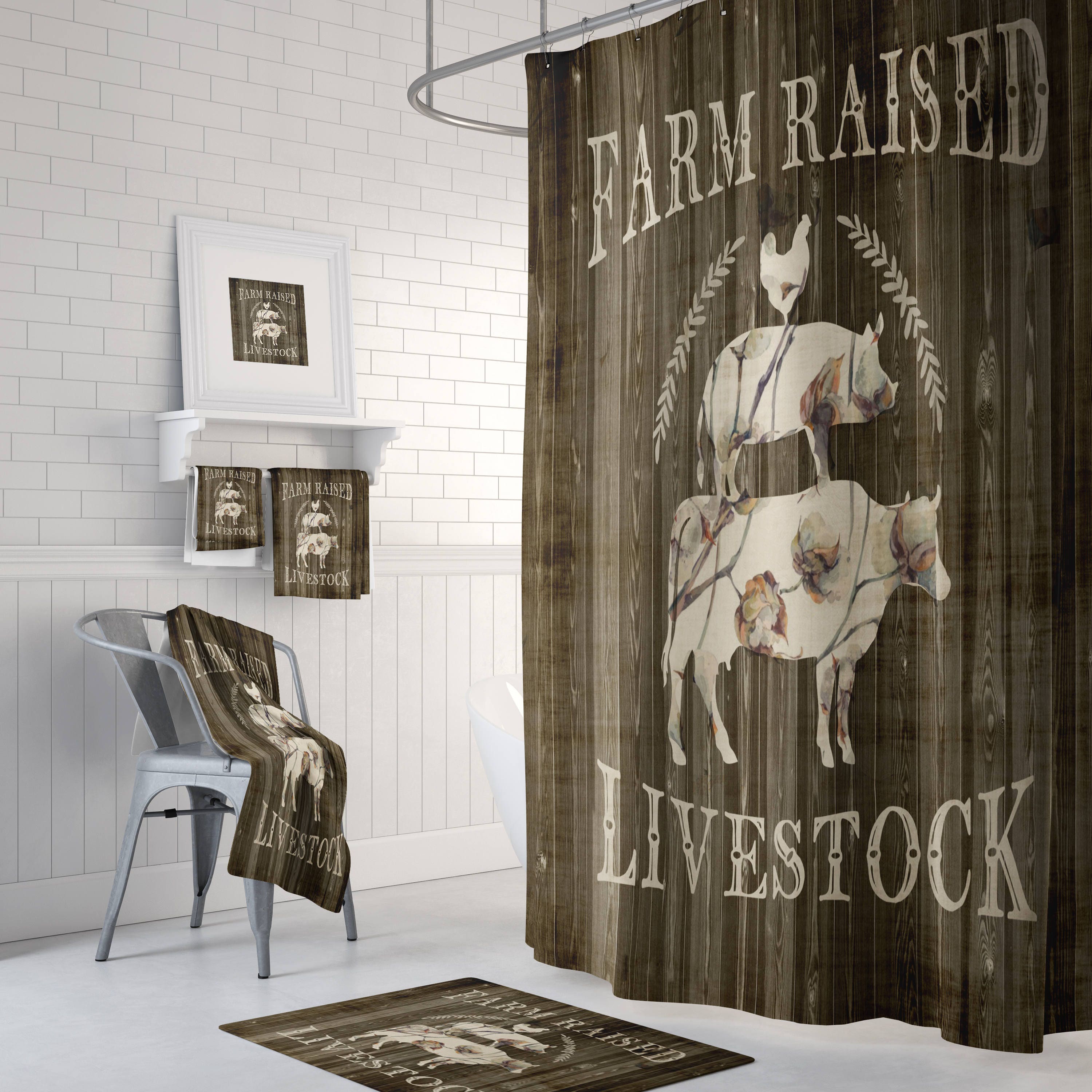 Shower Curtain Farmhouse Cow Chicken Pig Faux Wood Bath - Etsy