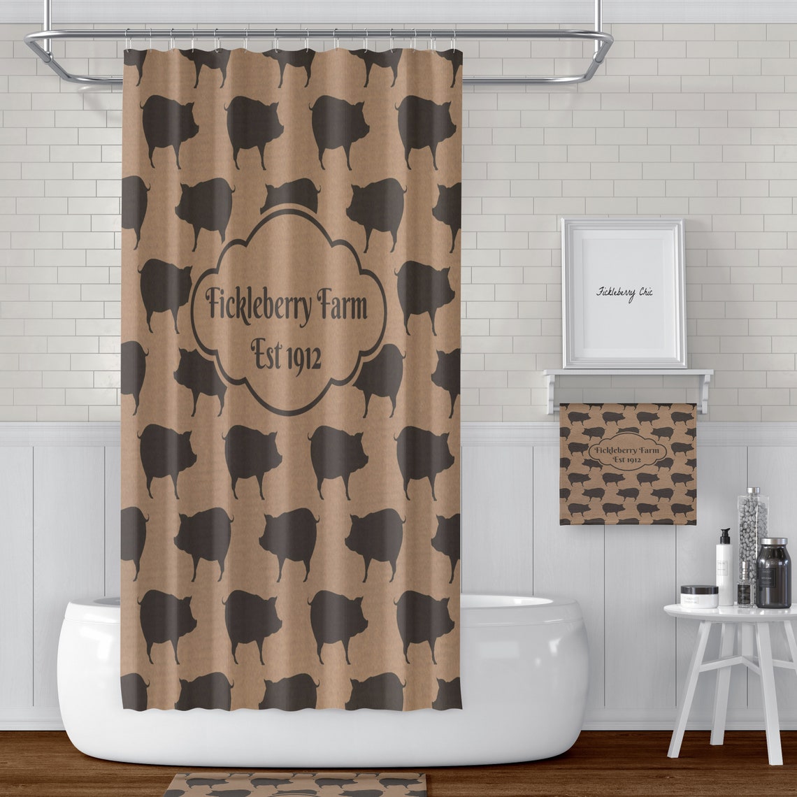 Farmhouse Chic Personalized Pig Shower Curtain Bath Mat Bath | Etsy