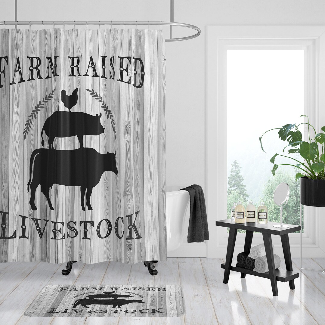 Shower Curtain , Farmhouse ,cow, Chicken, Pig, Stacked Animals , Faux ...