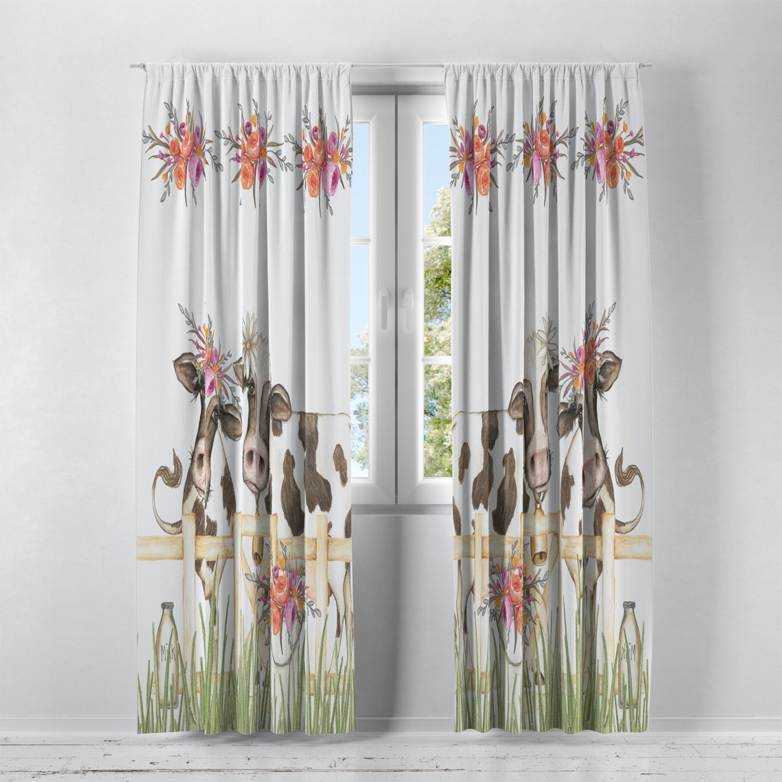 Cow Window Curtains Farmhouse Valance | Etsy