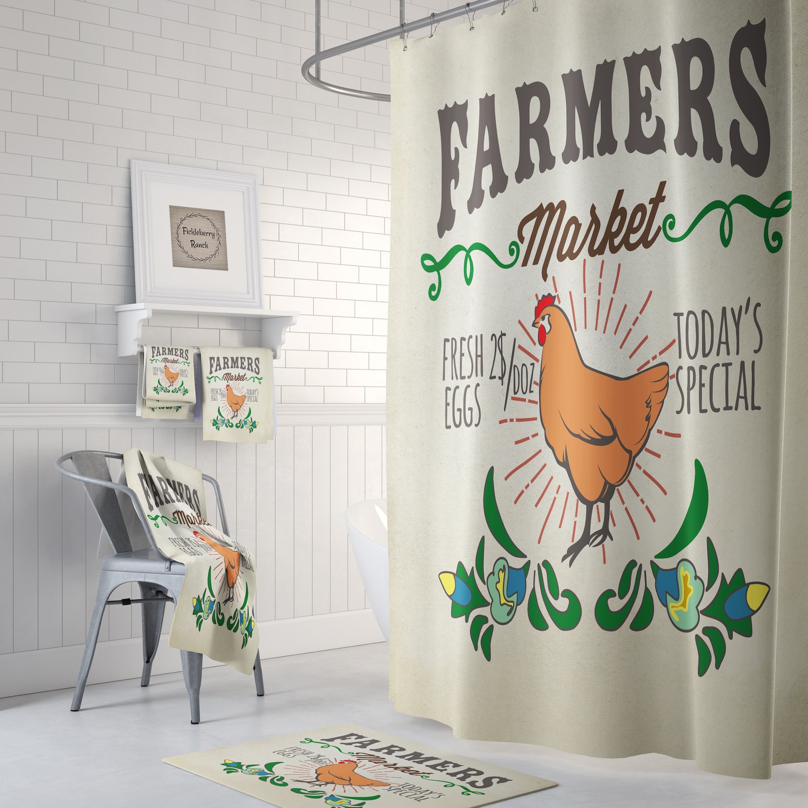 Farmhouse Shower Curtain Chicken Shower Curtain Farmers - Etsy